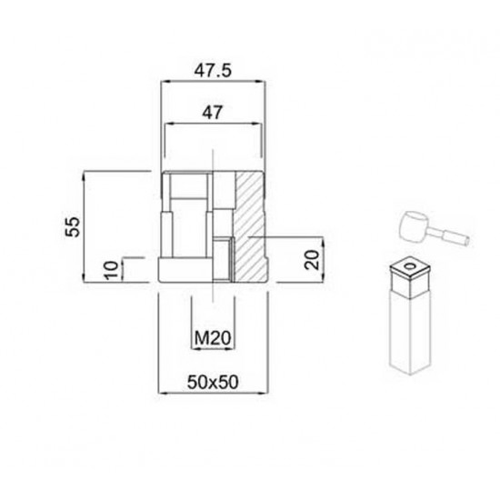 Dop patrat poliamida, filet inox M20 - 17056